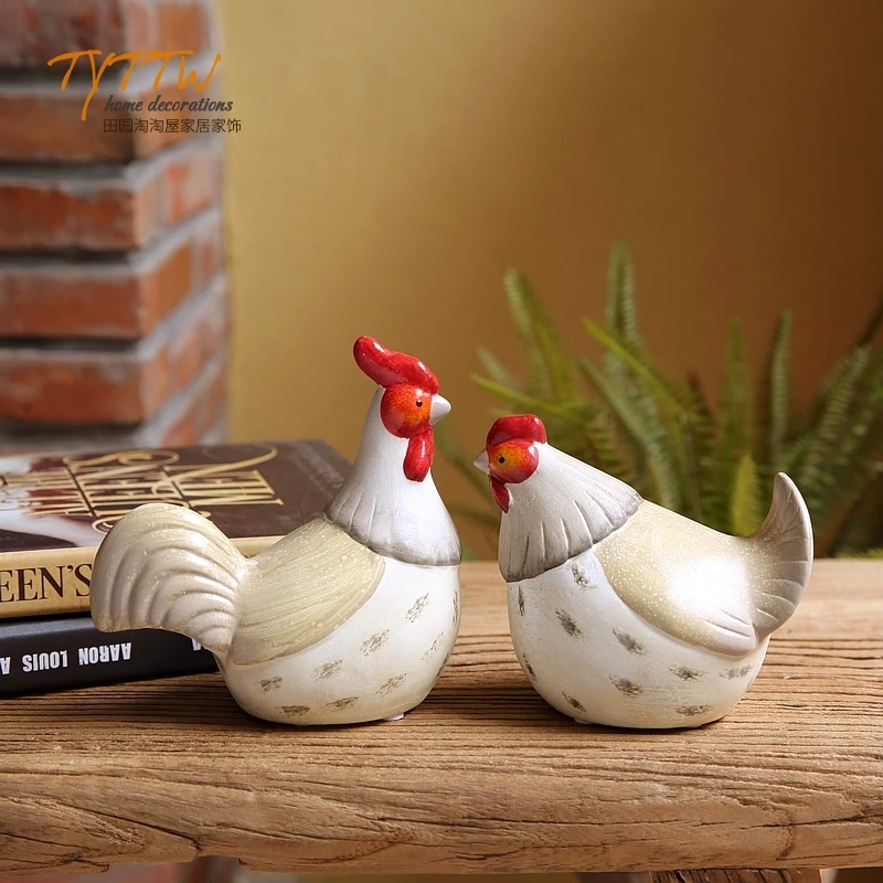 2pcs-Couple-Chicken-Ornaments-Country-Style-Home-Accessories-Ceramic ...