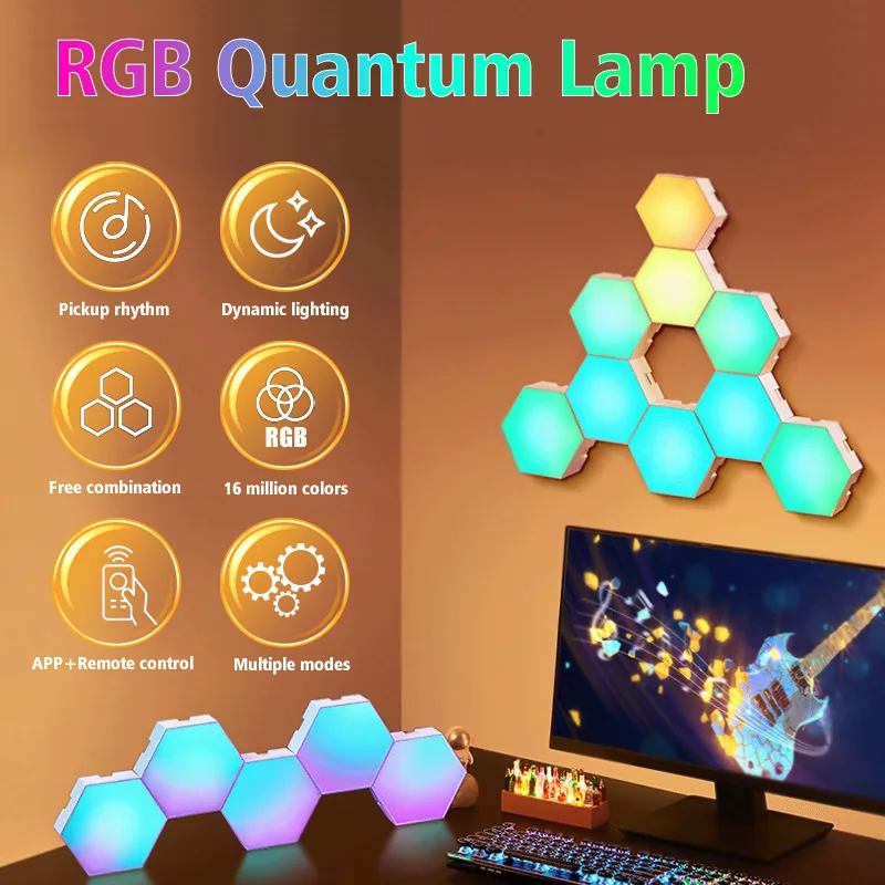 RGB-Intelligent-Hexagonal-Wall-Lamp-Color-changing-Ambient-Night-Light ...