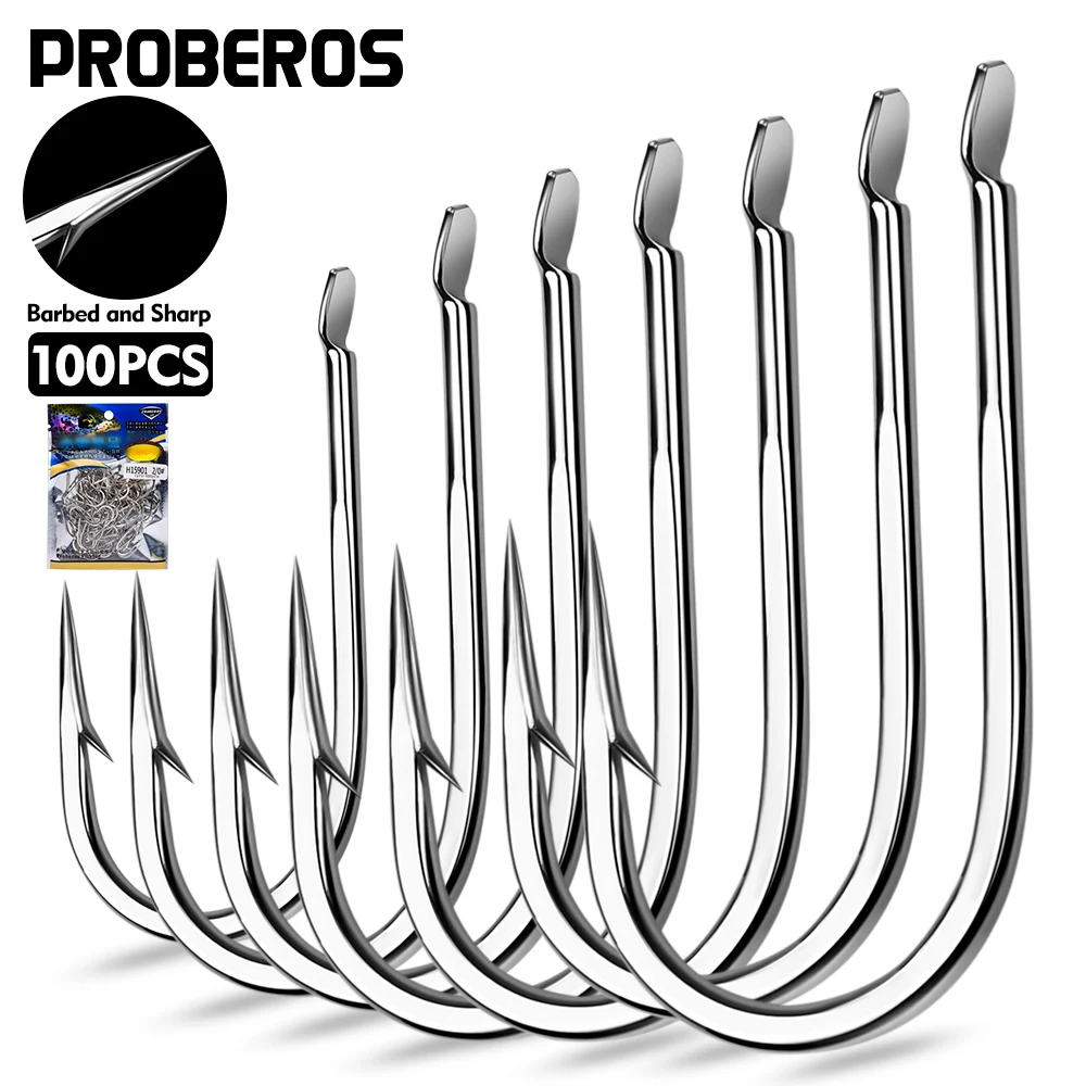 PROBEROS 100pcs carbon steel sharp barbed hook size 2/0#-8# can be used ...