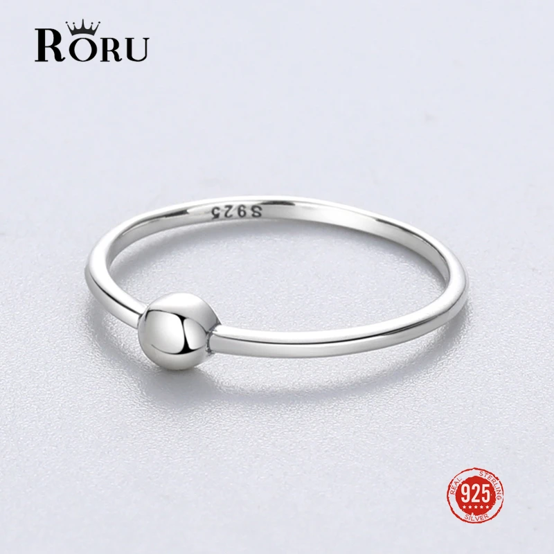 100% Real 925 Sterling Silver Finger Rings Simple Geometric Beaded ...