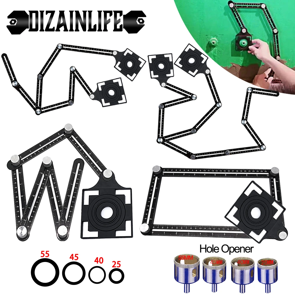 4/6//8/12 Fold Tile Hole Locator Aluminium Alloy Angle Ruler Finder ...