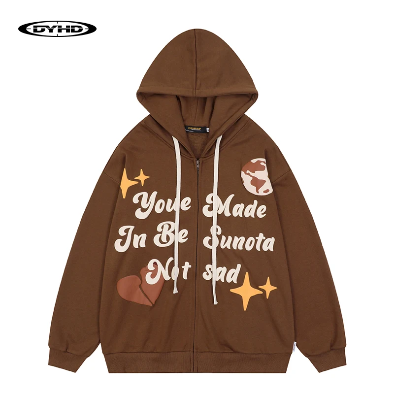 Hip Hop Hooded Jacket Men Autumn Streetwear Broken Heart Letter Graphic ...