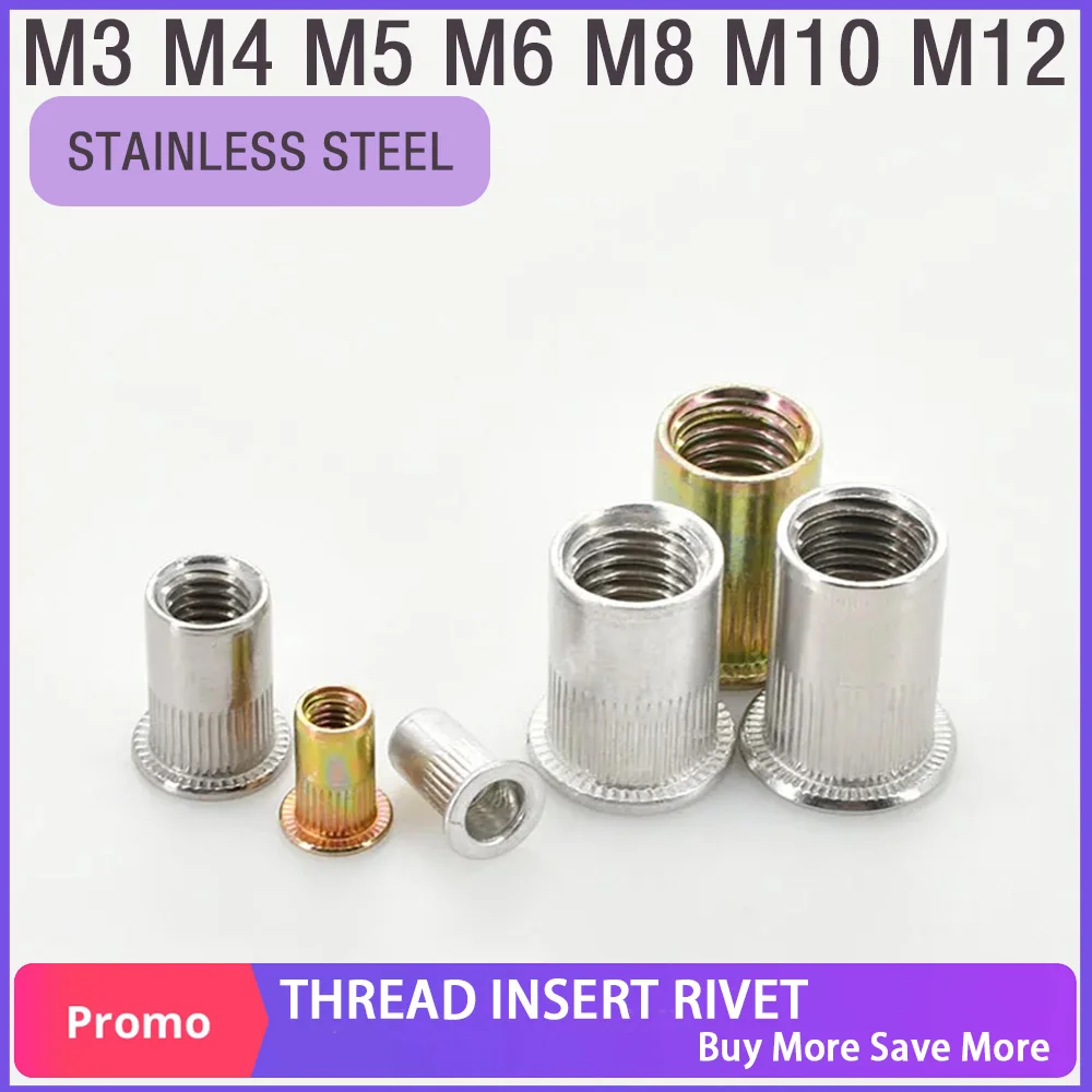 Flat-Head-Thread-Insert-Rivet-Nut-Stainless-Aluminum-Alloy-Carbon-Steel ...