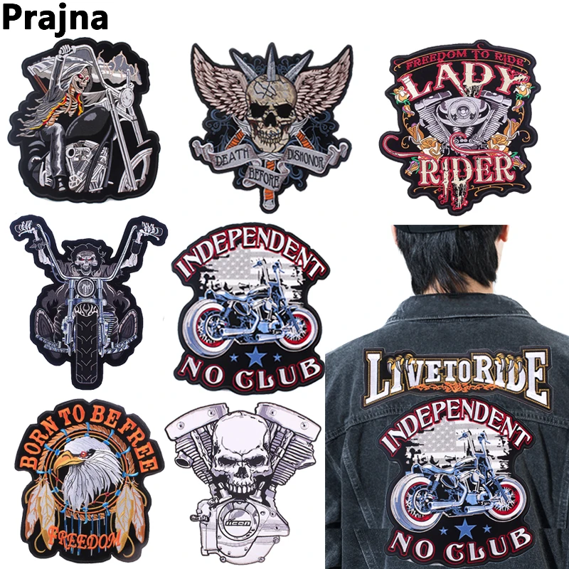 Skull-Motorcycle-Biker-Patch-Large-Embroidery-Patch-Iron-On-Patches-For ...