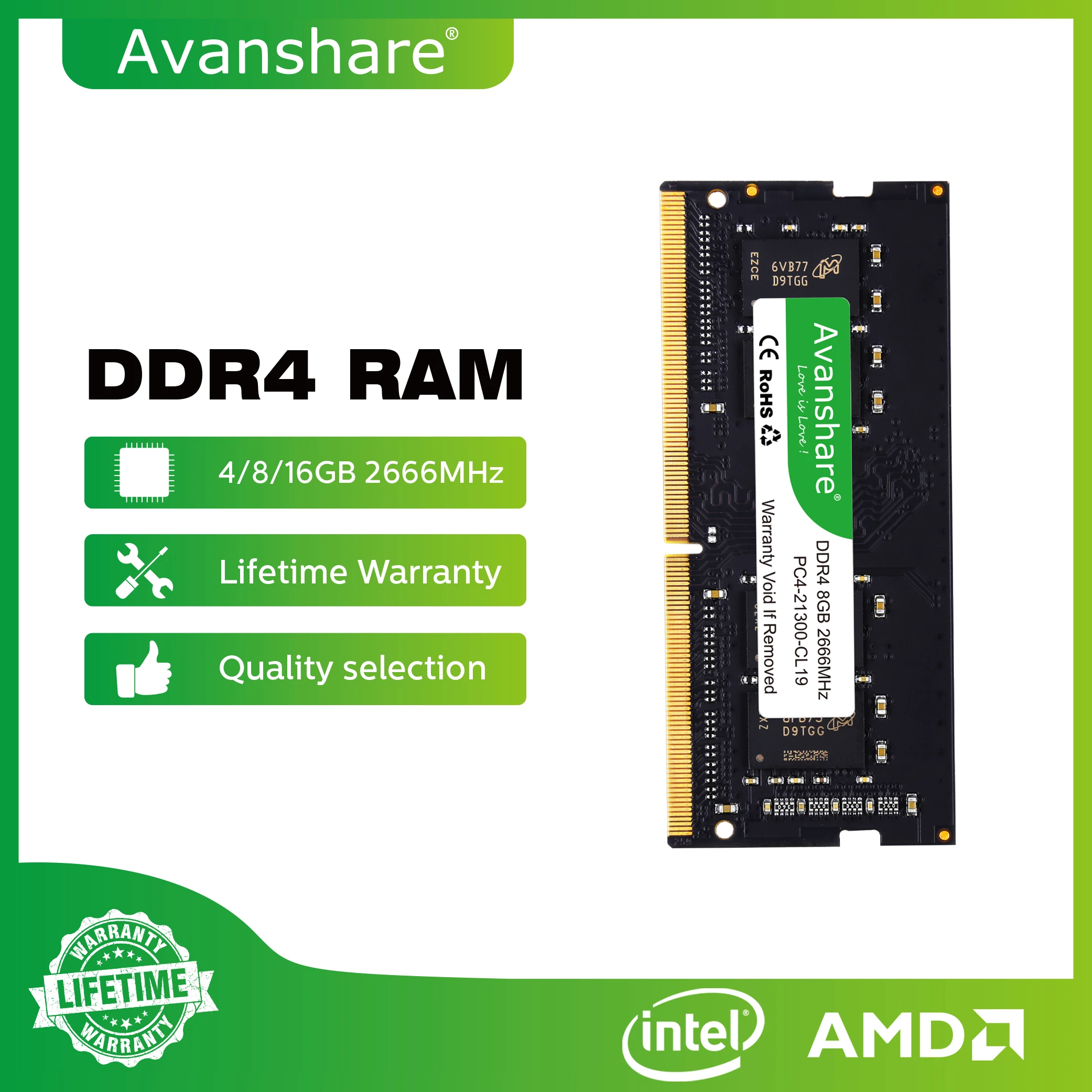 Avanshare ram memoria ddr4 4gb 8gb 16 2400mhz 2666mhz 3200mhz dimm ...