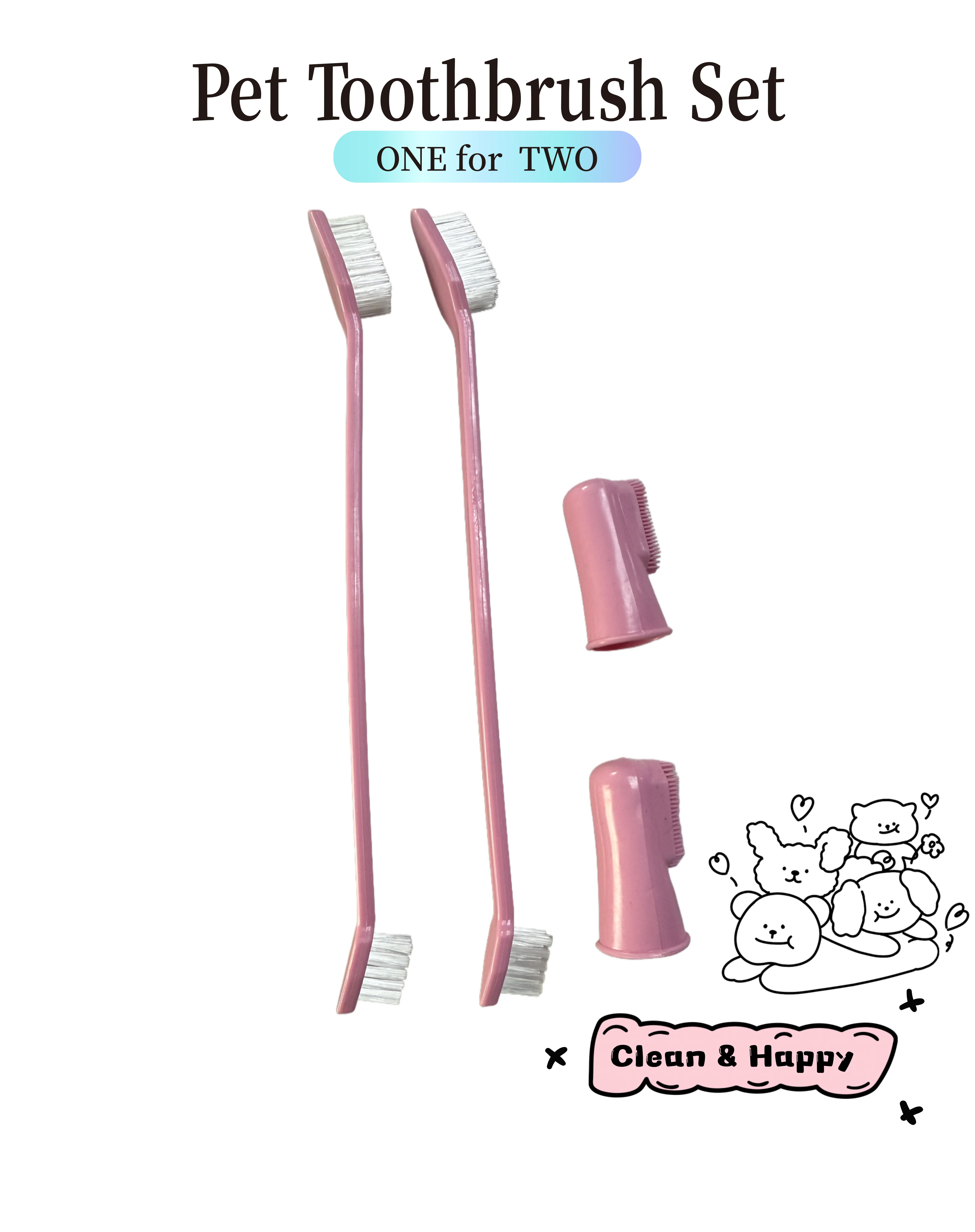 1 Pet Toothbrush Set for Dogs and Cats - 2PCS Finger Toothbrush and ...