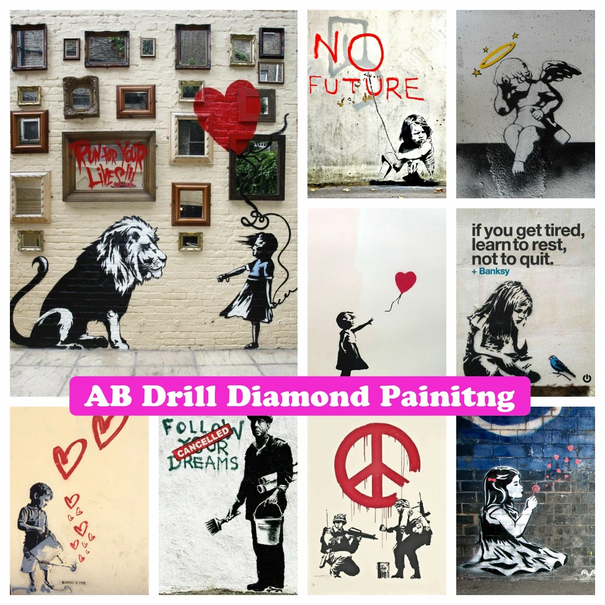 Banksy Graffiti Street 5D DIY AB Drills Diamond Painting Mosaic Cross ...