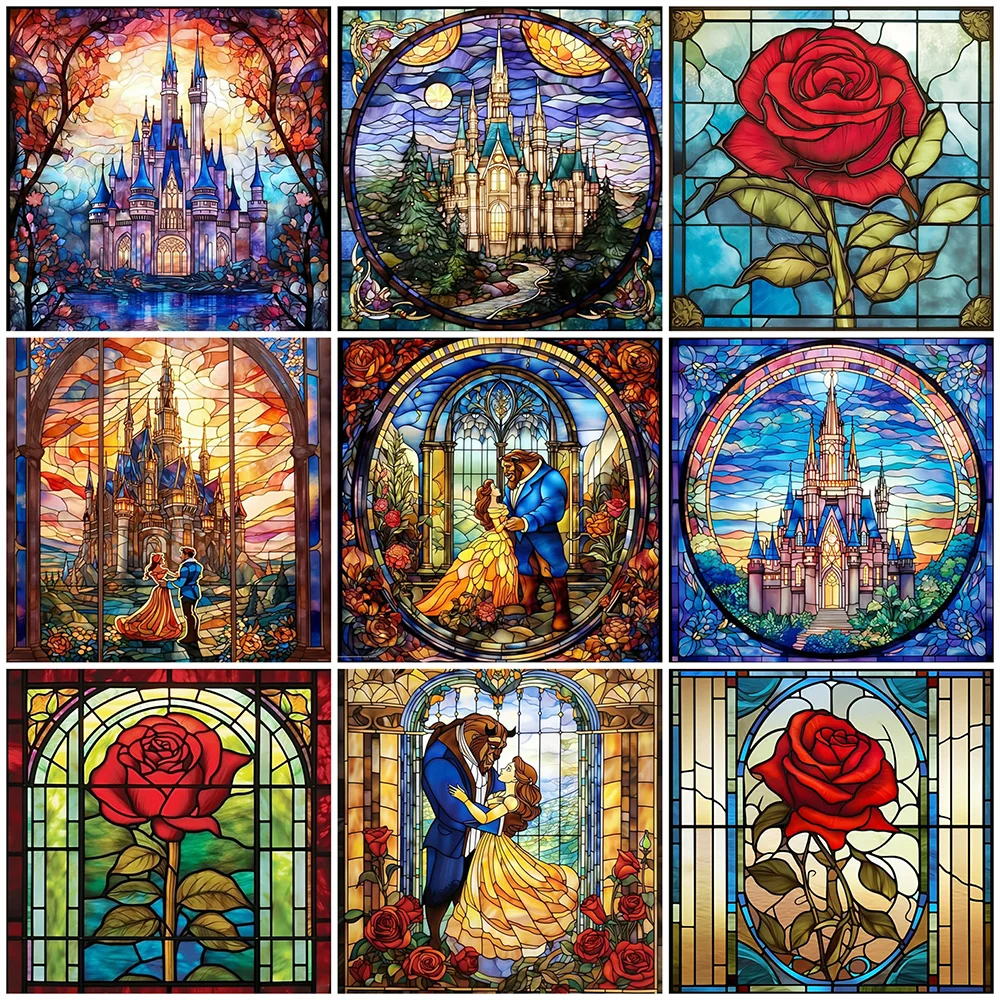 Disney-Diamond-Mosaic-Belle-Princess-Castle-Roses-Cross-Stitch ...