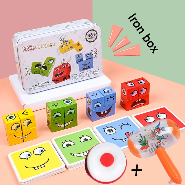 Cube Face Change Building Blocks Board Game Wood Puzzle Montessori ...