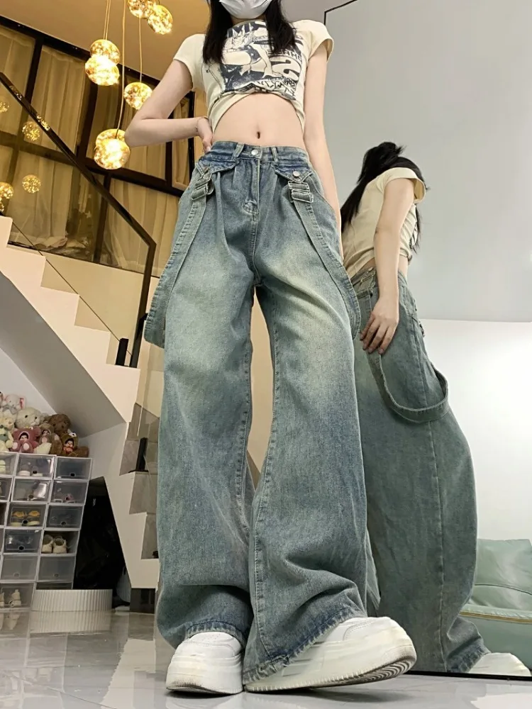 Detached-Shoulder-Strap-Jeans-Women-American-Vintage-High-Waisted-Loose ...