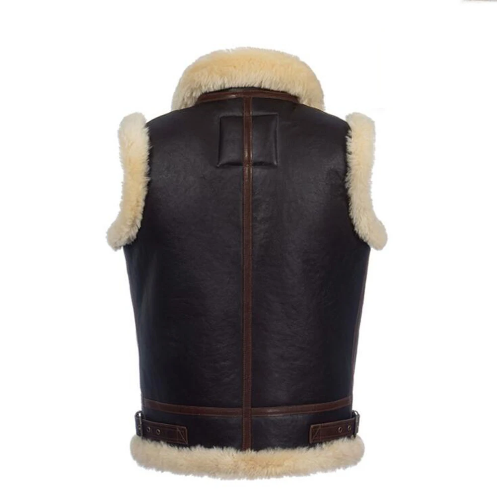 Denny&Dora Men's Shearling Vest Flight Vest Leather Vest For Men Thick ...