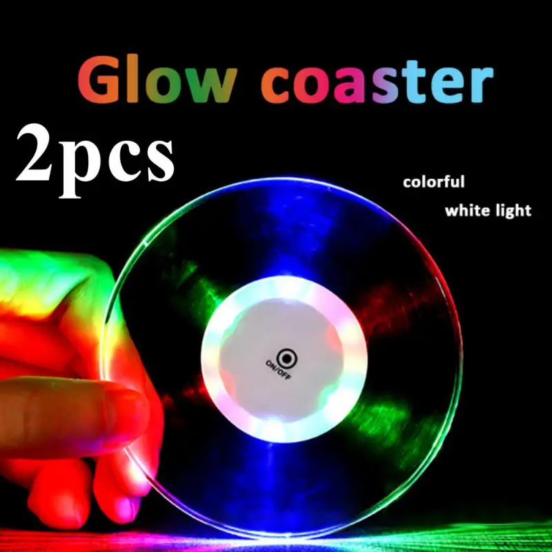 Led 코스터 아크릴 사랑 모양 8 스타일 크리스탈 Led 발광 바 칵테일 머그잔 스탠드 라이트 컵 받침 깜박이 기본 테이블