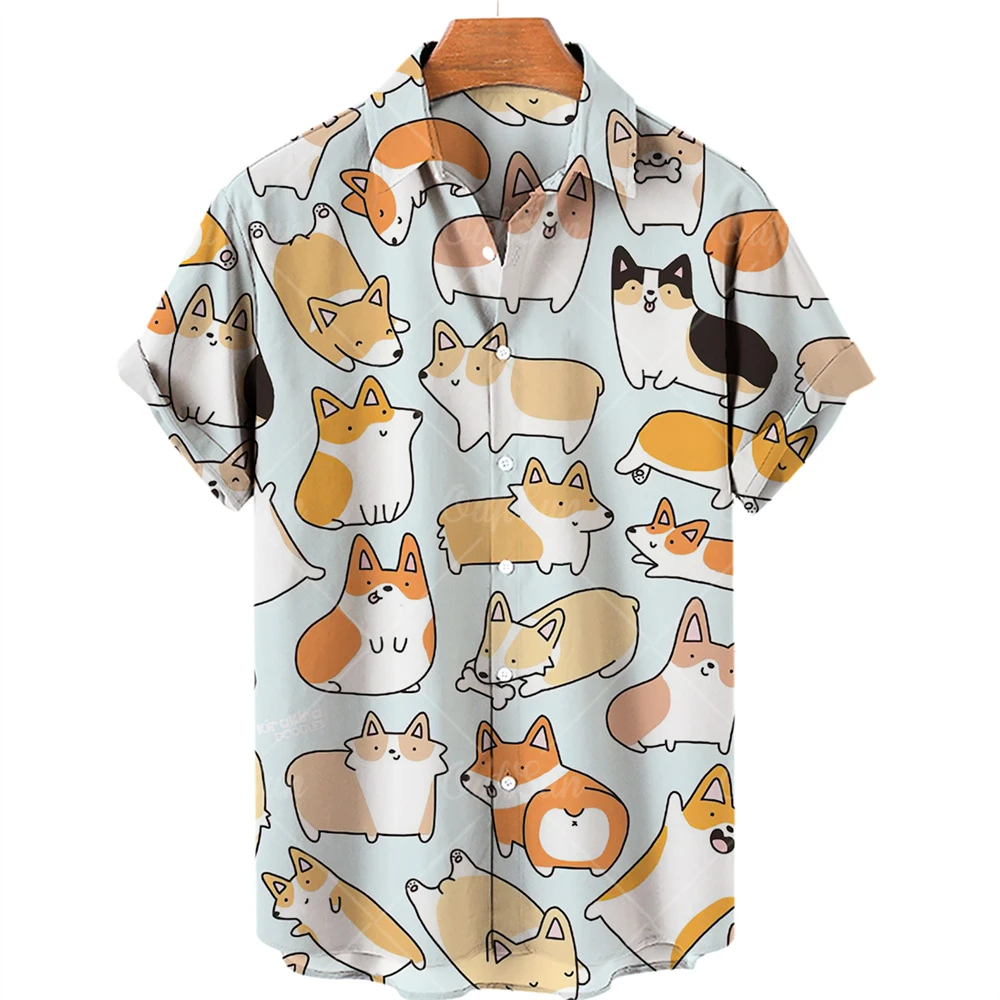 Summer-Animal-Hawaiian-Collar-Shirt-Print-Hip-hop-Loose-Short-Sleeved ...