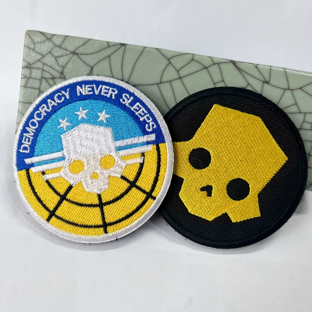 Democracy-Nevre-Sleeps-Skull-Embroidery-Hook-and-Loop-Patches-Tactical ...