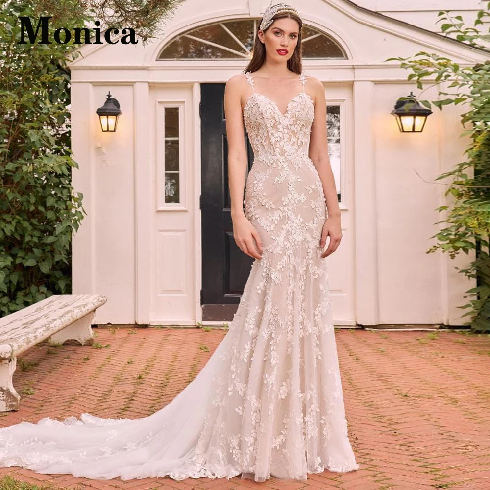 MONICA-Luxury-Mermaid-Wedding-Dresses-for-Women-Spaghetti-Straps-Lace ...