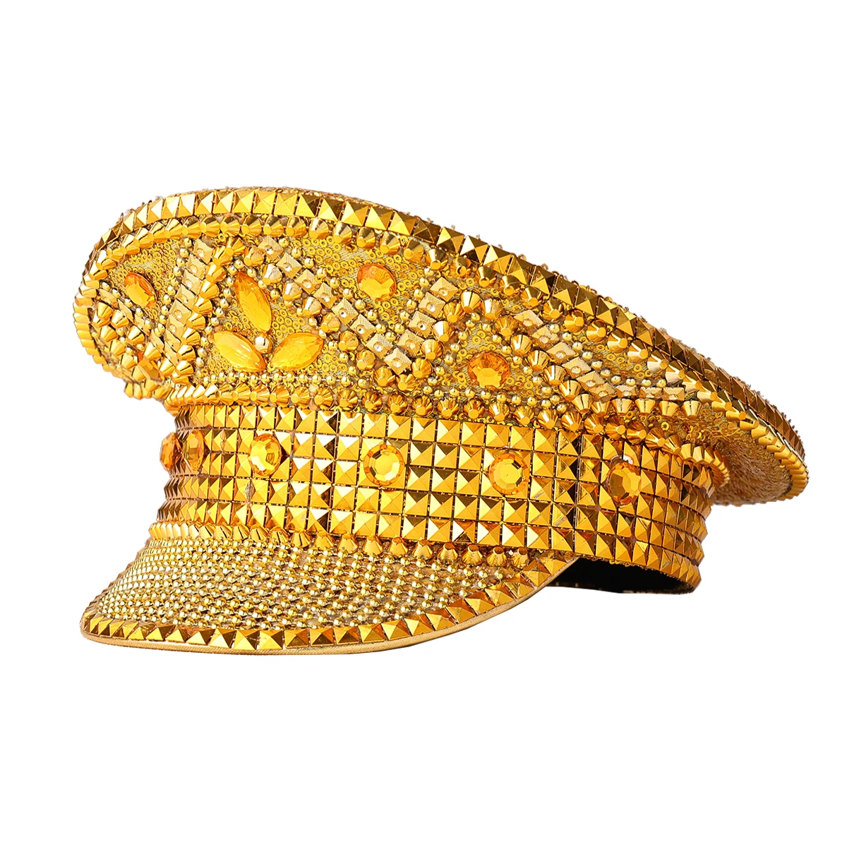 Steampunk Military Hat Cap Women Luxury Rhinestone Sergeant Bridal ...