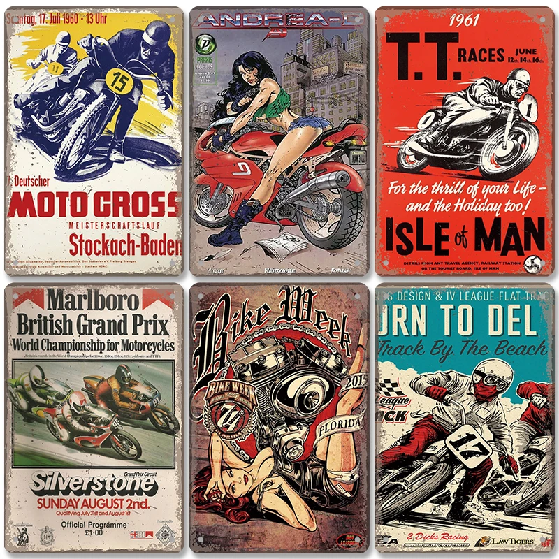 Motocross Poster Vintage Metal Tin Signs Motorcycle Grand Prix Metal ...