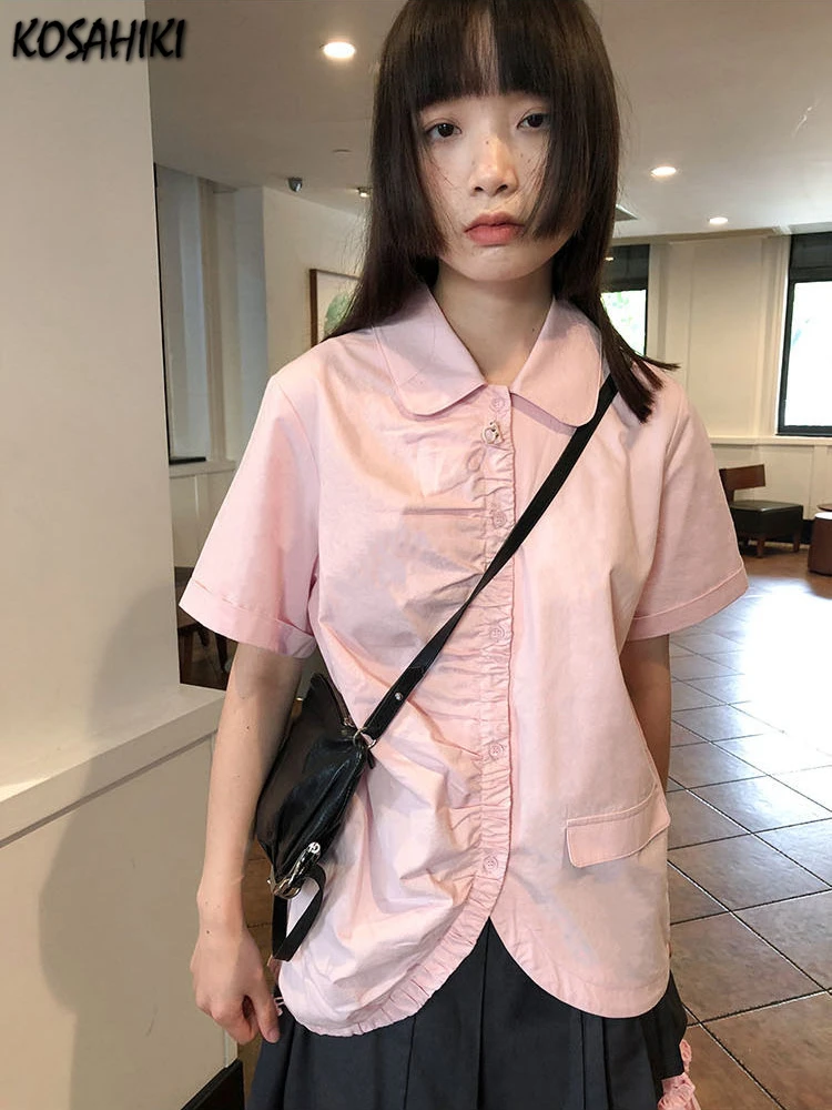 Kosahiki Summer Asymmetrical Blouse Women Japanese Harajuku Fashion Kawaii Tops Female Casual ...