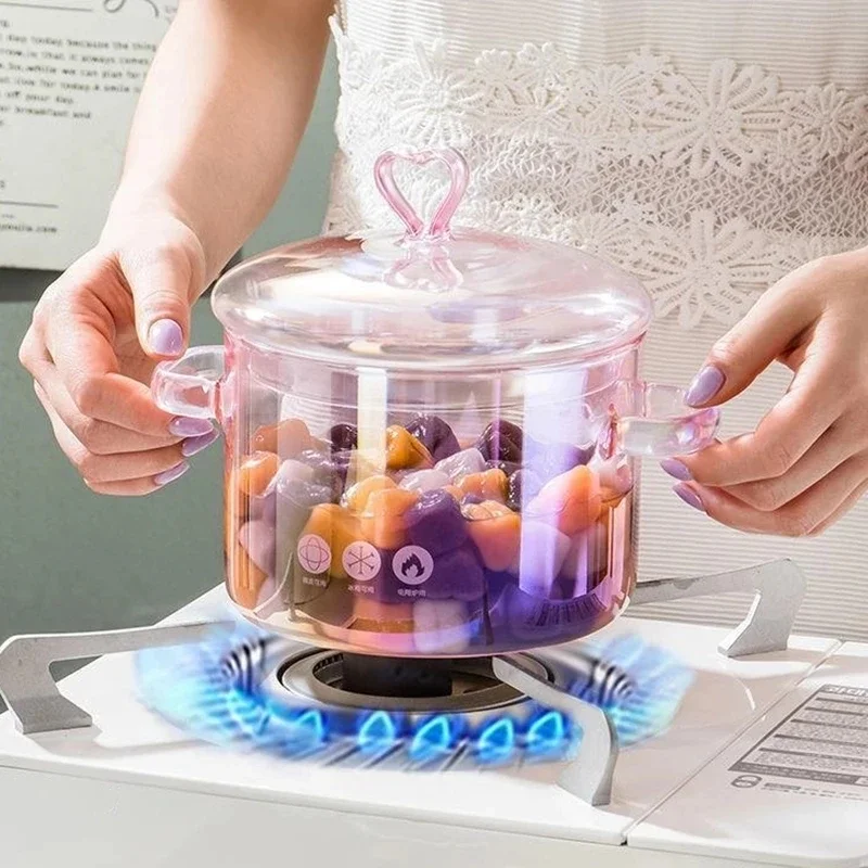 Glass Binaural Soup Pot Pink Transparent Stockpot Noodle Bowl Household ...