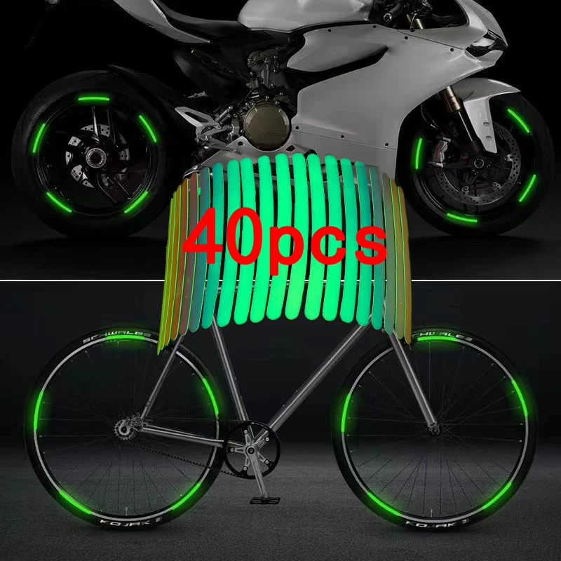 40pcs Motorcycle Tire Rim Reflective Sticker Night Safety Warning Strip ...