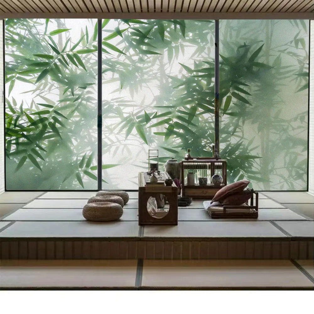 Privacy-Glass-Window-Frosted-Sticker-Bamboo-Leaf-Pattern-Anti-UV-Glass ...
