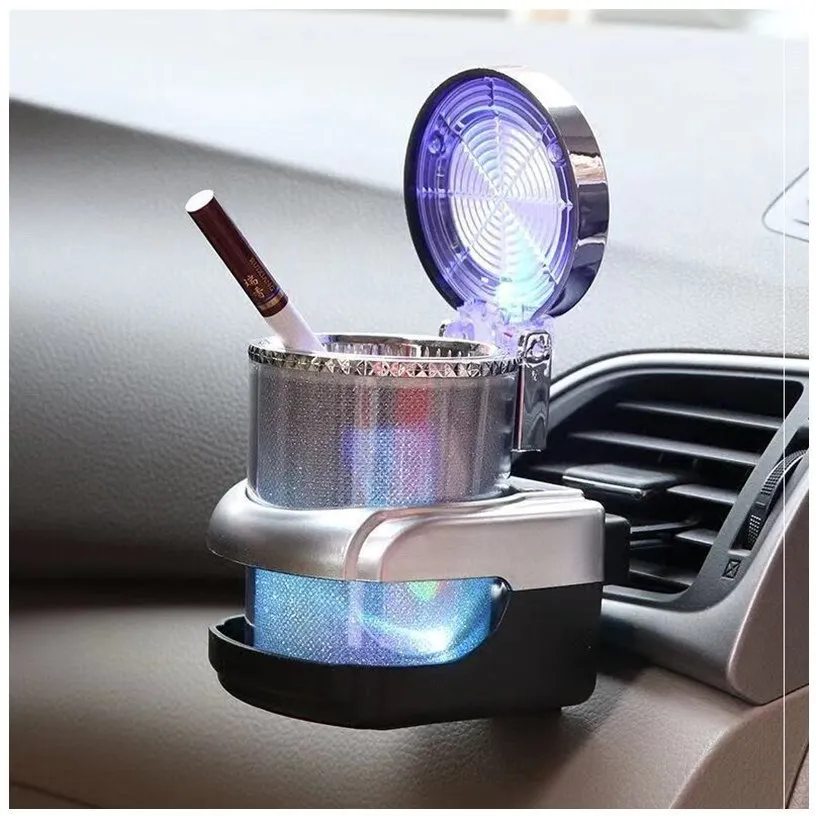 Universal-Car-Ashtray-with-LED-Light-And-Cover-Cigarette-Cigar ...