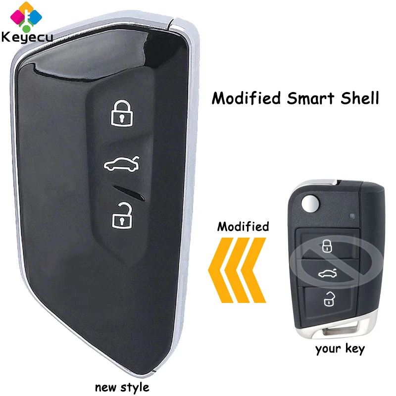 Keyecu Modified Remote Key Shell Case Fob 3 Buttons For Volkswagen Mqb ...