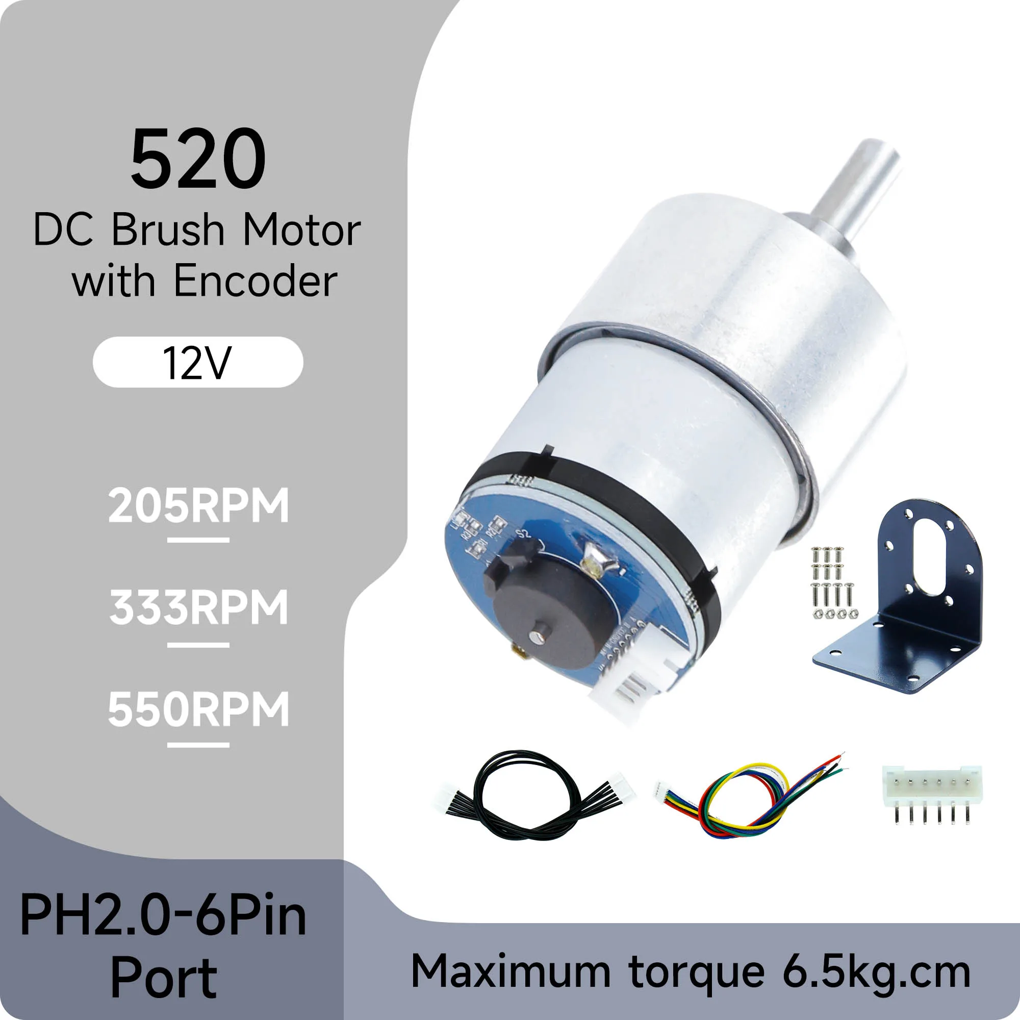 12V-520-DC-Motor-with-Encoder-205RPM-333RPM-550RPM-6mm-D-type-Shaft ...