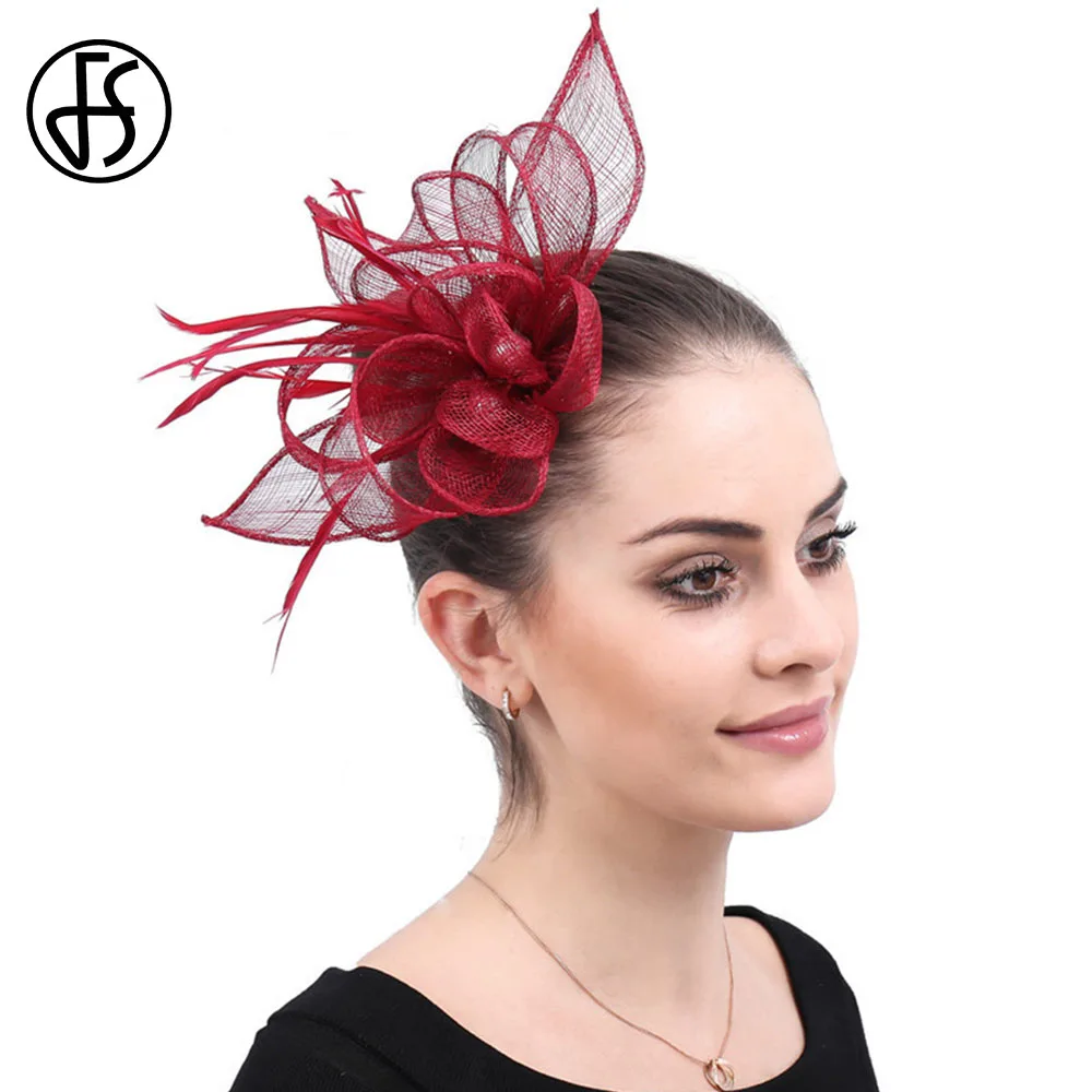 FS-Vintage-Wedding-Wine-Red-Hair-Pin-Black-Hats-For-Women-Fascinator-Feather-Elegant-Ladies ...
