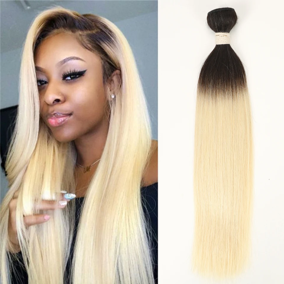 Black-Roots-613-Human-Hair-Weave-1-BundlesBlonde-Straight-Human-Hair-1B ...