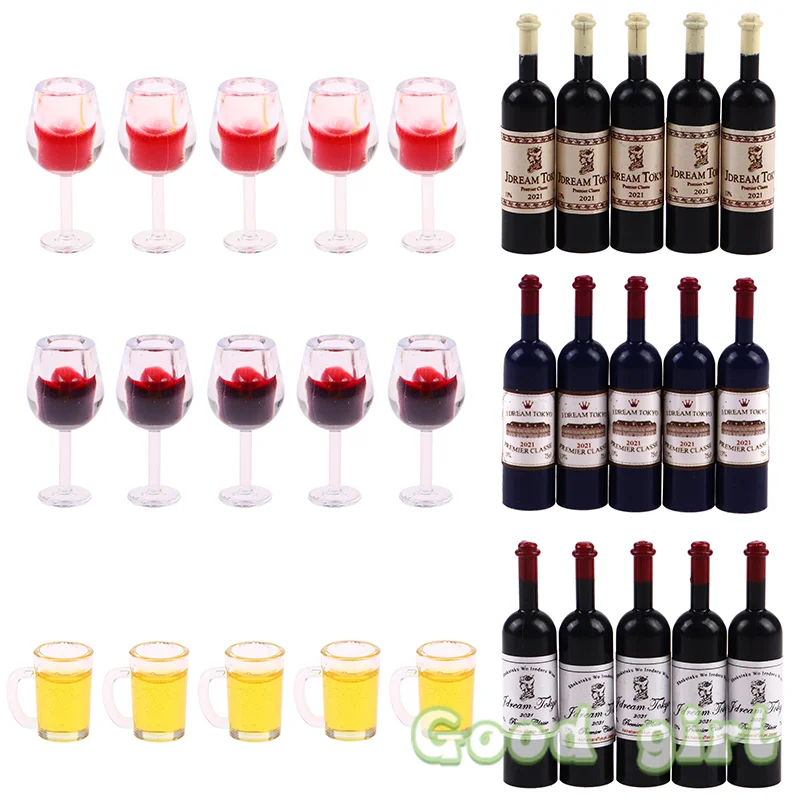 5Pcs 1/12 Dollhouse Miniature Resin Bottles Mini Red Wine Bottles ...