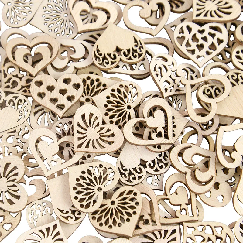 50pcs Hollow Wooden Love Heart Shape Slices Rustic Wedding ...