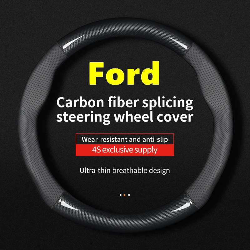 For-Ford-Car-Steering-Wheel-Cover-Carbon-Fiber-Leather-Fit-Ranger-Focus ...