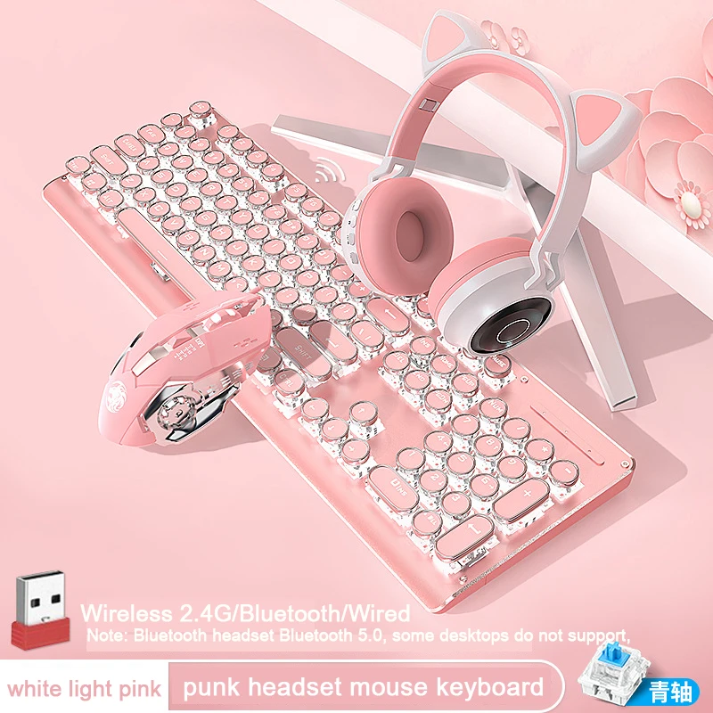 Wireless-Bluetooth-Mechanical-Keypad-Mouse-Kit-Pink-Gaming-Girl-Gamer ...