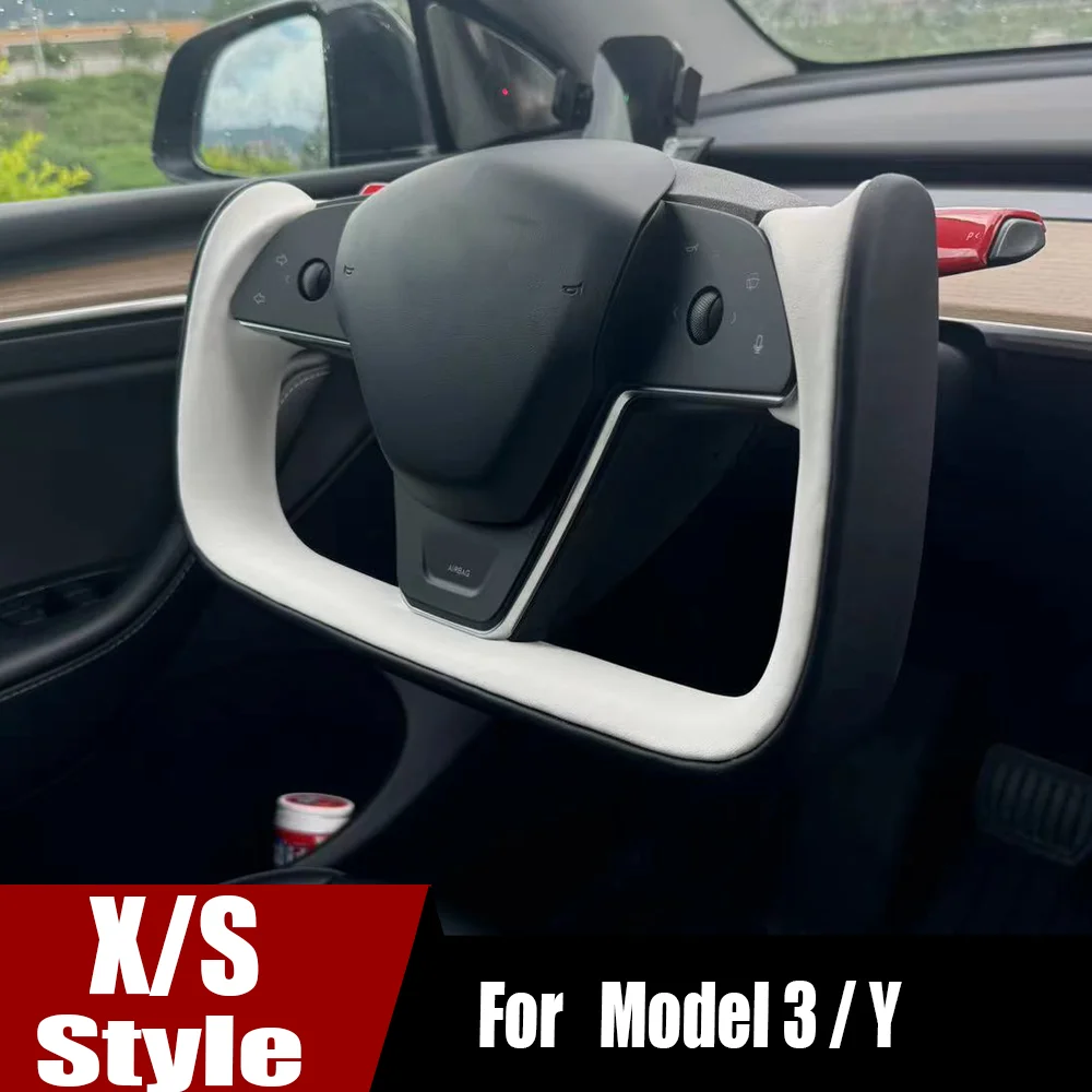 Yoke-Handle-Steering-Wheel-Black-White-For-Tesla-Model-3-Y-With-Heating ...