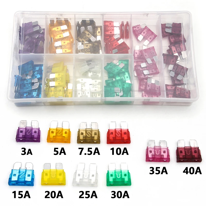 100PCS Car Fuses 3A 5A 7.5A 10A 15A 20A 25A 30A 35A 40A Amp Assortment ...