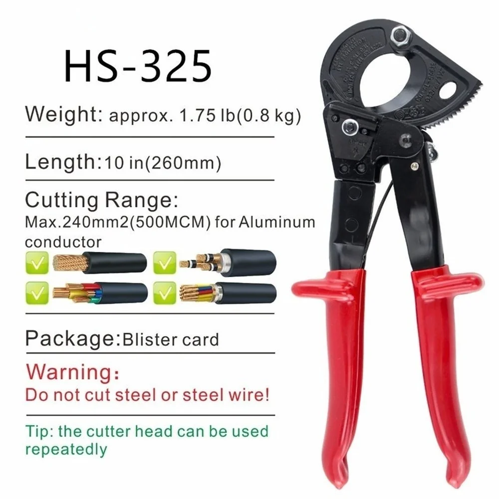 Ratchet-Electrician-Cable-Cutter-Plier-Scissors-Copper-Cut-Up-240mm ...