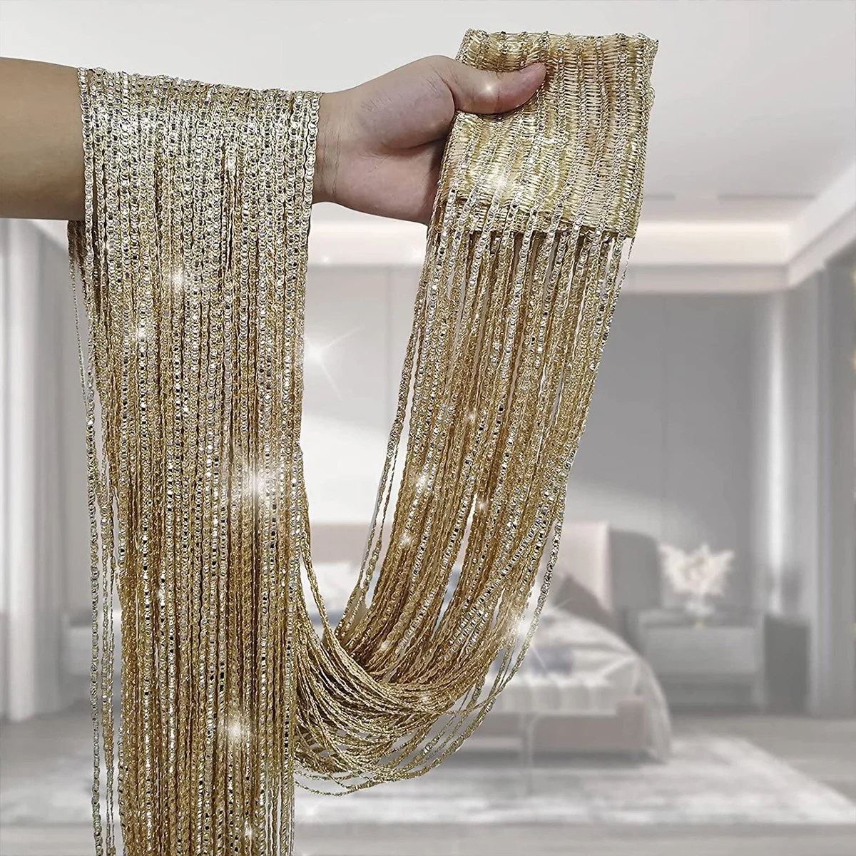 1PC-Glitter-silver-linear-door-curtain-decorative-fringe-curtain-thick ...