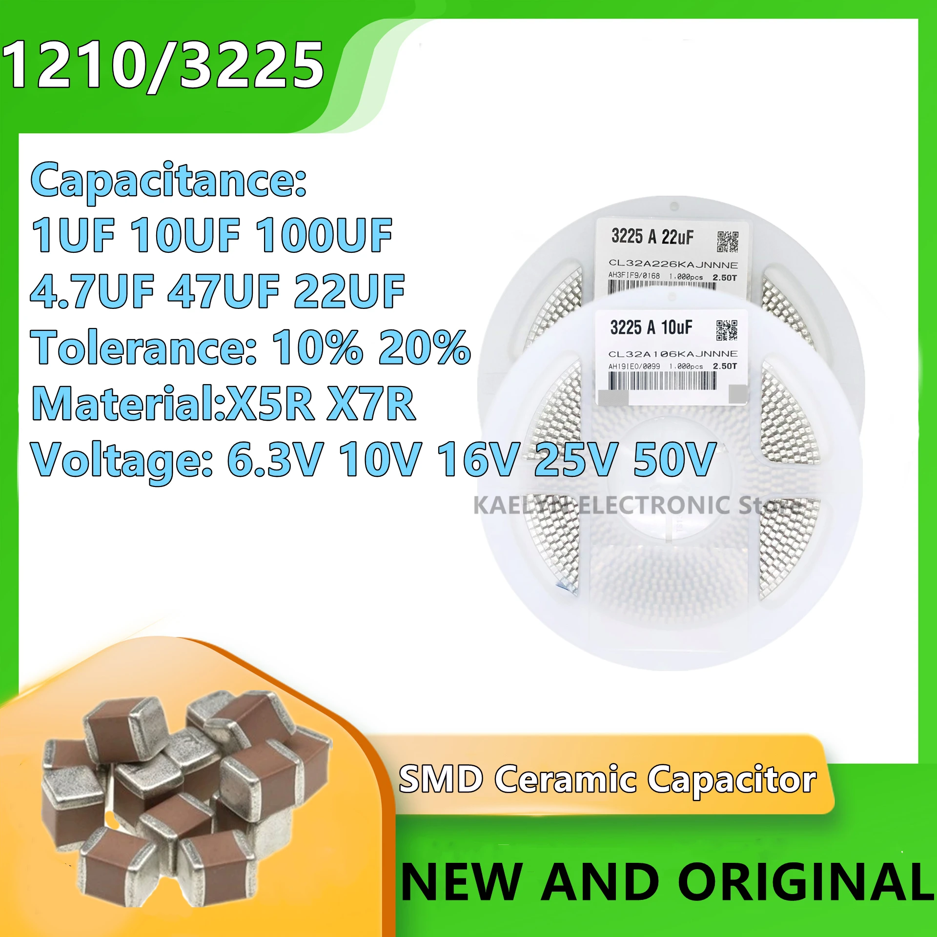 1000 Pçs/lote 3225/1210 SMD Capacitor cerâmico 105K 1UF X5R 106 10UF ...