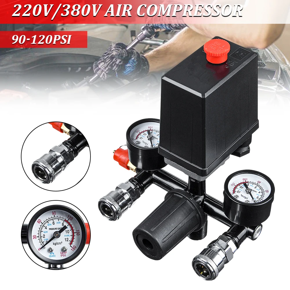 4-Port-Air-Compressor-220v-380v-All-Black-Bracket-With-Switch-Manifold ...