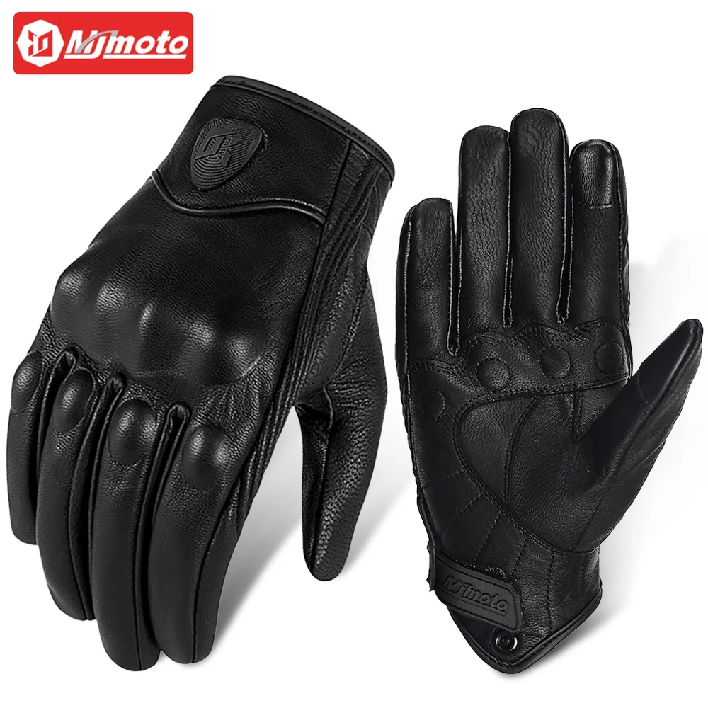 MJMOTO Retro Motorcycle Leather Gloves PVC Hard Shell Protective Gloves ...