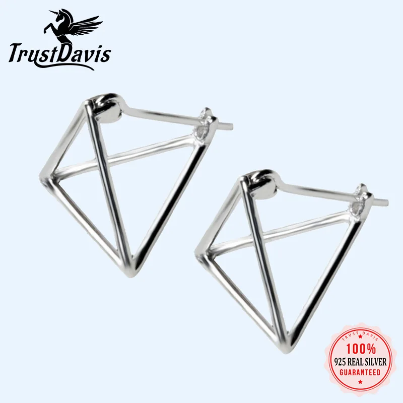 Trusta-100-925-Sterling-Silver-Earrings-3D-Triangle-Stud-Earring-1Pair ...