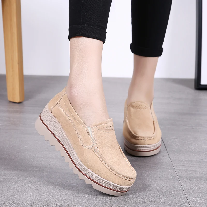 Zapatos-planos-de-plataforma-para-mujer-zapatillas-sin-cordones-de-ante-mocasines-informales ...