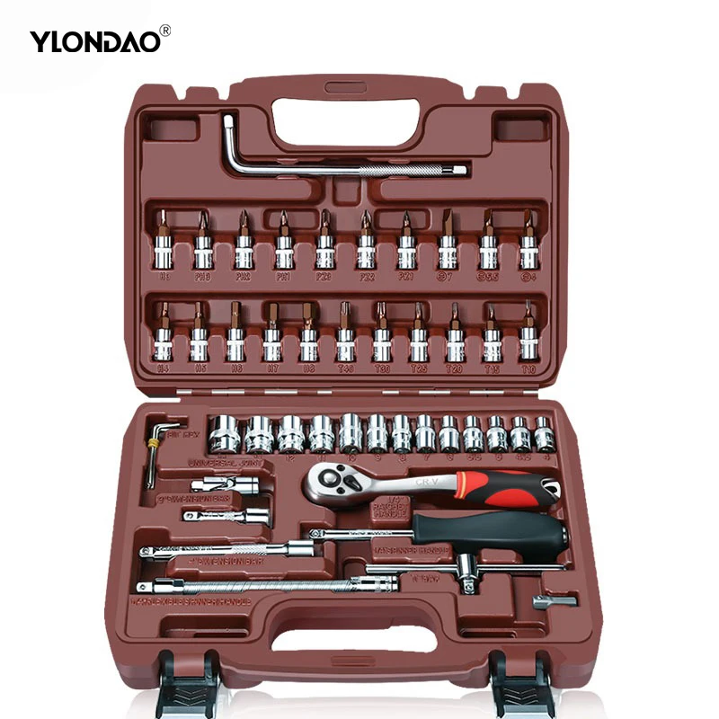 47PCS-Socket-Wrench-Auto-Repair-Tool-Combination-Package-Mixed-Tool-Set ...