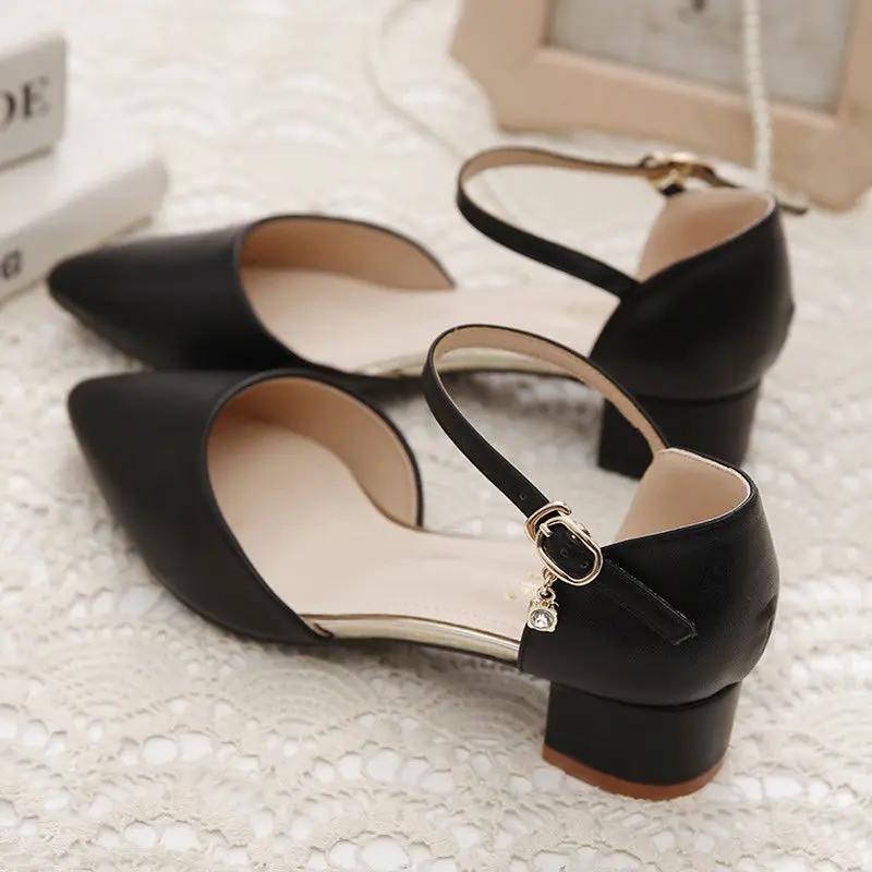 2022 high heels women's bow mid-heel shoes two-piece buckle pointed toe ...