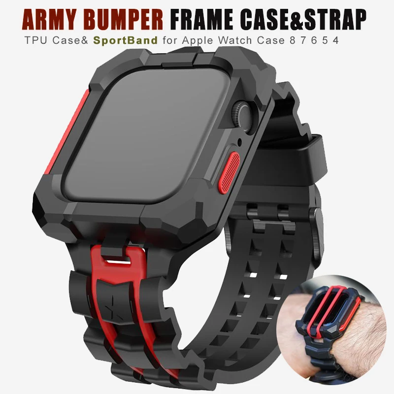 Case+Strap for Apple Watch Band Rubber 45mm 44mm 42mm Sports Outdoor ...