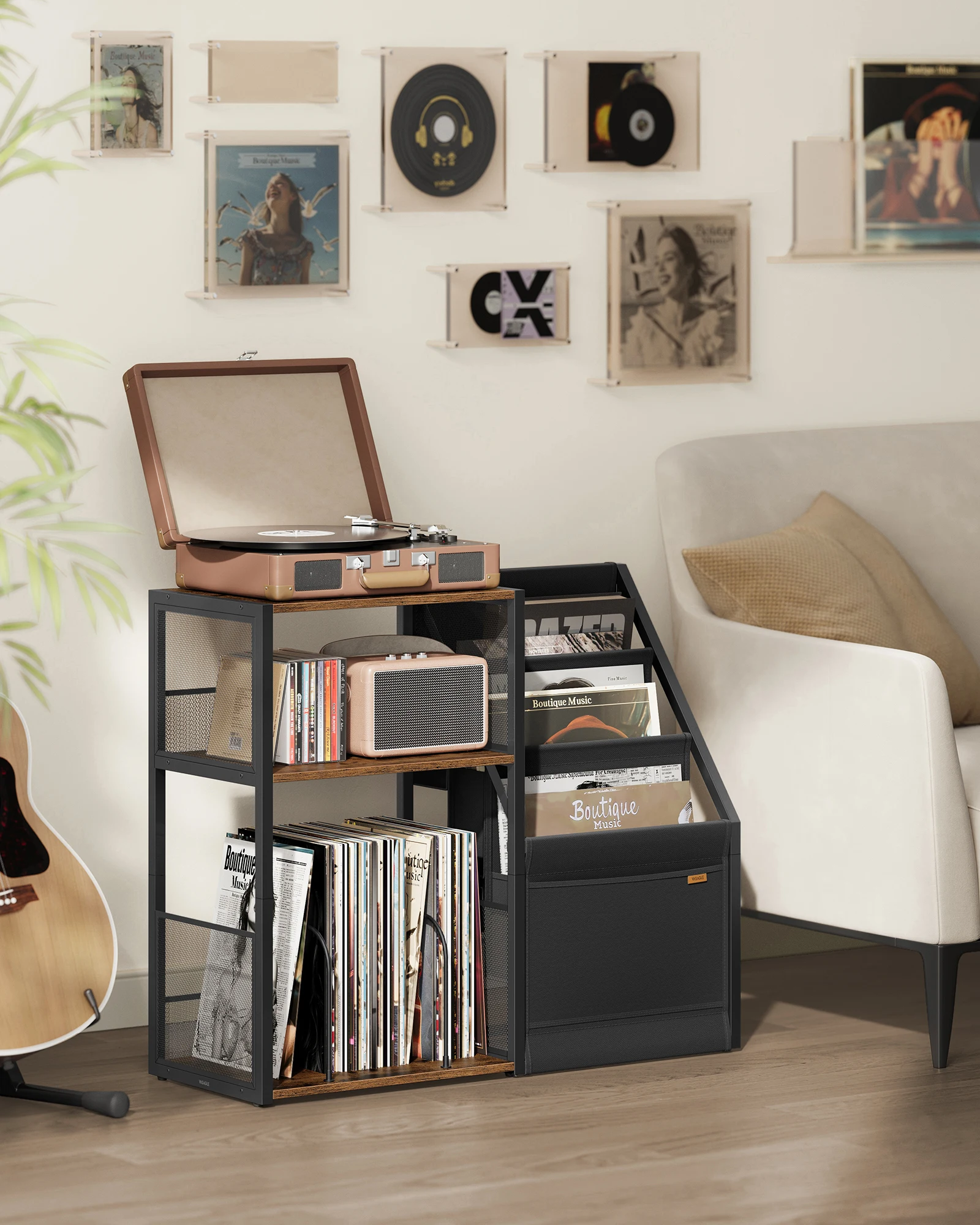 VASAGLE Record Player Stand, 3-Tier Side Table, Vinyl Record Storage up ...