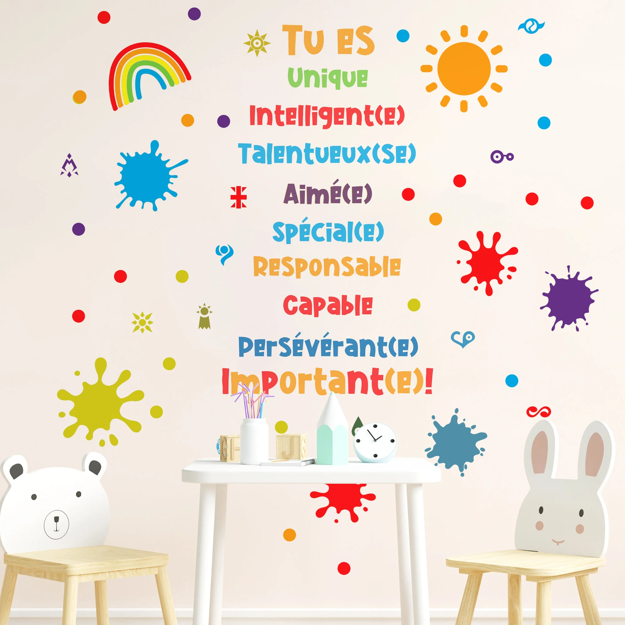 Colorful French Motivational Watercolor Wall Sticker Child Room Wall ...