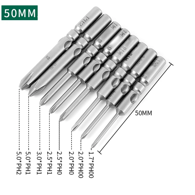 10pcs 801 Electric Screwdriver bit 50mm Length 5mm Round Shank Magnetic Phillips Cross Screw ...