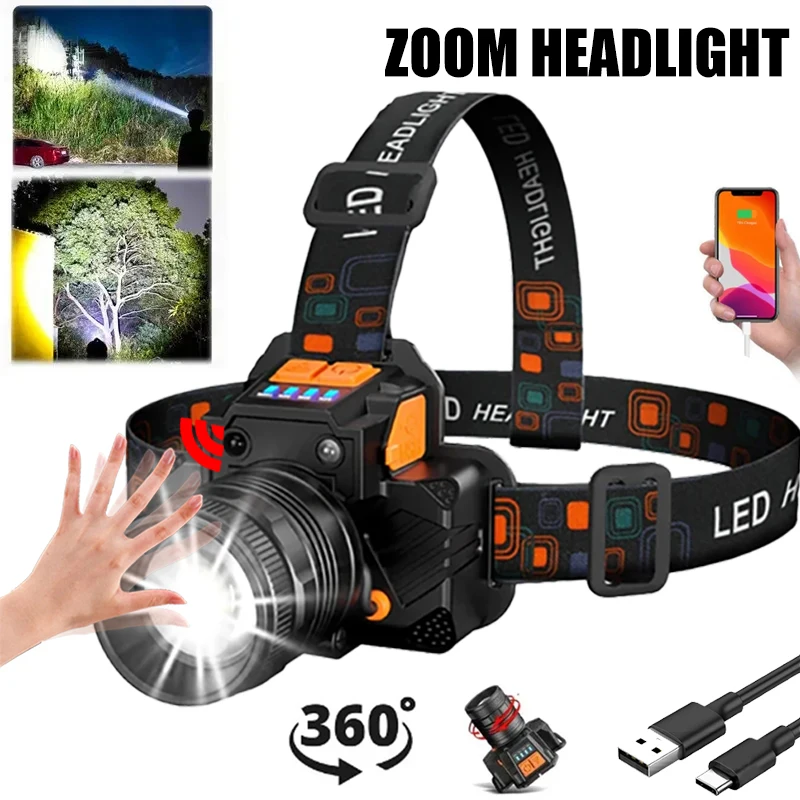 USB-Rechargeable-Induction-Headlamp-Built-in-Battery-Rotating-Zoom-Head ...